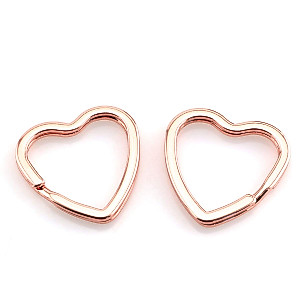 Lind Kitchen 10pcs Creative Flat Key Ring DIY Keychain Accessories Metal Key Split Ring Heart Shape(Rose Gold)