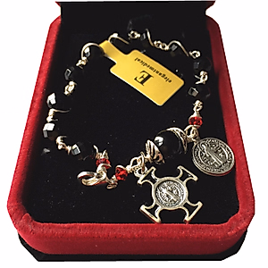 elegantmedical HANDMADE SILVETR Wire Wrap Black Agate Prayer Beads Bracelet Rosary Cross Catholic