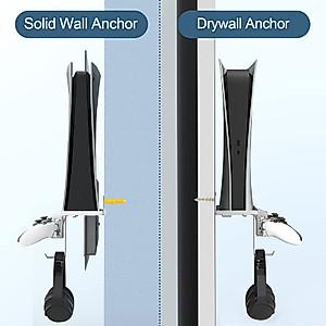 SWTOTK PS5 Wall Mount Kit with Charging Cable, 6-in-1 Playstation 5 (Disc & Digital) Metal Wall Stand with 2 Detachable Controller Hanging Bracket/Remote Box/Headset Hanger, w/Non-Slip Mat White