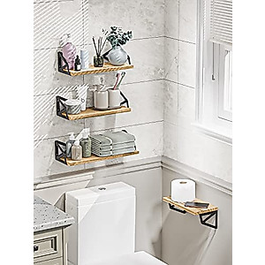 AMADA HOMEFURNISHING Floating Shelves Wall Mounted Storage Shelves Set of 4, Rustic Solid Wood Wall Shelves for Bedroom/Living Room/Bathroom/Kitchen/Office, AMFS27