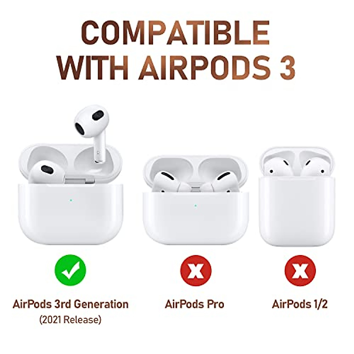 GMUDA for AirPods 3 Case, Protective Silicone Cover with Keychain, Compatible with AirPods 3rd Generation Case(2021), Front LED Visible (Tan)