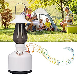 Longzhuo Camping Nightlight Hanging Hand Lantern Bluetooth Music with 1200MAH Battery Retro Camping Lights for Garden Outdoor(White)