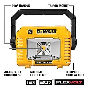 DEWALT 12V/20V MAX LED Work Light, Compact with 360 Degree Rotating Handle, 2000 Lumens of Brightness, Cordless, Bare Tool Only (DCL077B)