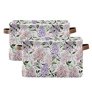 xigua Beautiful Lilacs Pattern Foldable Storage Bin, Collapsible Sturdy Fabric Storage Basket Cube W/Handles, Storage Box for Organizing Toys Nursery Shelf Closet Bedroom Office 1PCS