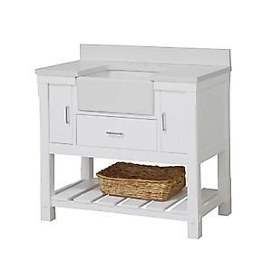 Charlotte 42-inch Farmhouse Bathroom Vanity (Quartz/White): Includes White Cabinet with Stunning Quartz Countertop and White Ceramic Apron Sink