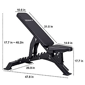 DERACY Deluxe Adjustable Weight Bench for Full Body Workout, Weight Capacity 1100 lbs, Incline and Flat Weight Bench for Indoor Workout, Home Gym
