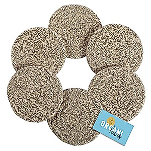 OrganiHaus Set of 6 Brown Cute Coasters for Drinks | Absorbent Coasters | Farmhouse Coasters for Coffee Table | Desk Cup Coasters | Rustic Aesthetic Boho Coasters | Moisture Absorbing Woven Coasters