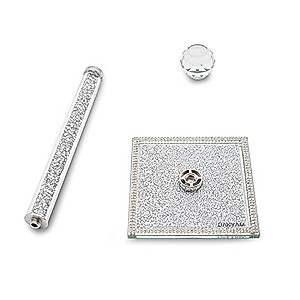 Handmade Silver Paper Towel Roll Holder, Filled with Sparkly Crystal Crushed Diamonds for Kitchen / Bathroom Towel Tissue Roll Countertop, 13inch Height 6.3inch Square Base Freestanding Holder