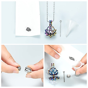 Imrsanl Cremation Jewelry for Ashes - Lotus Flower Ashes Pendant Necklace with Mini Keepsake Urn Memorial Ash Jewelry （Colorful-Silver)