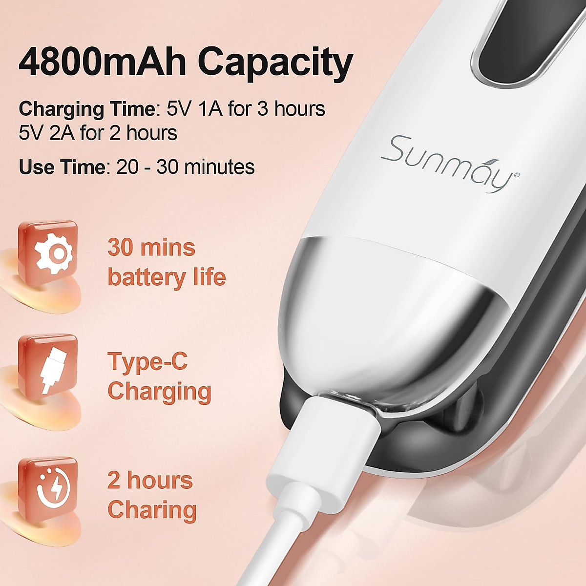 Sunmay Voga Cordless Hair Straightener and Curler 2 in 1, Cordless Travel Flat Iron for Touching Up Short Thin Fine Hair On The Go, Mini Portable Straightener with 4800mAh Battery, Quick Heat Up