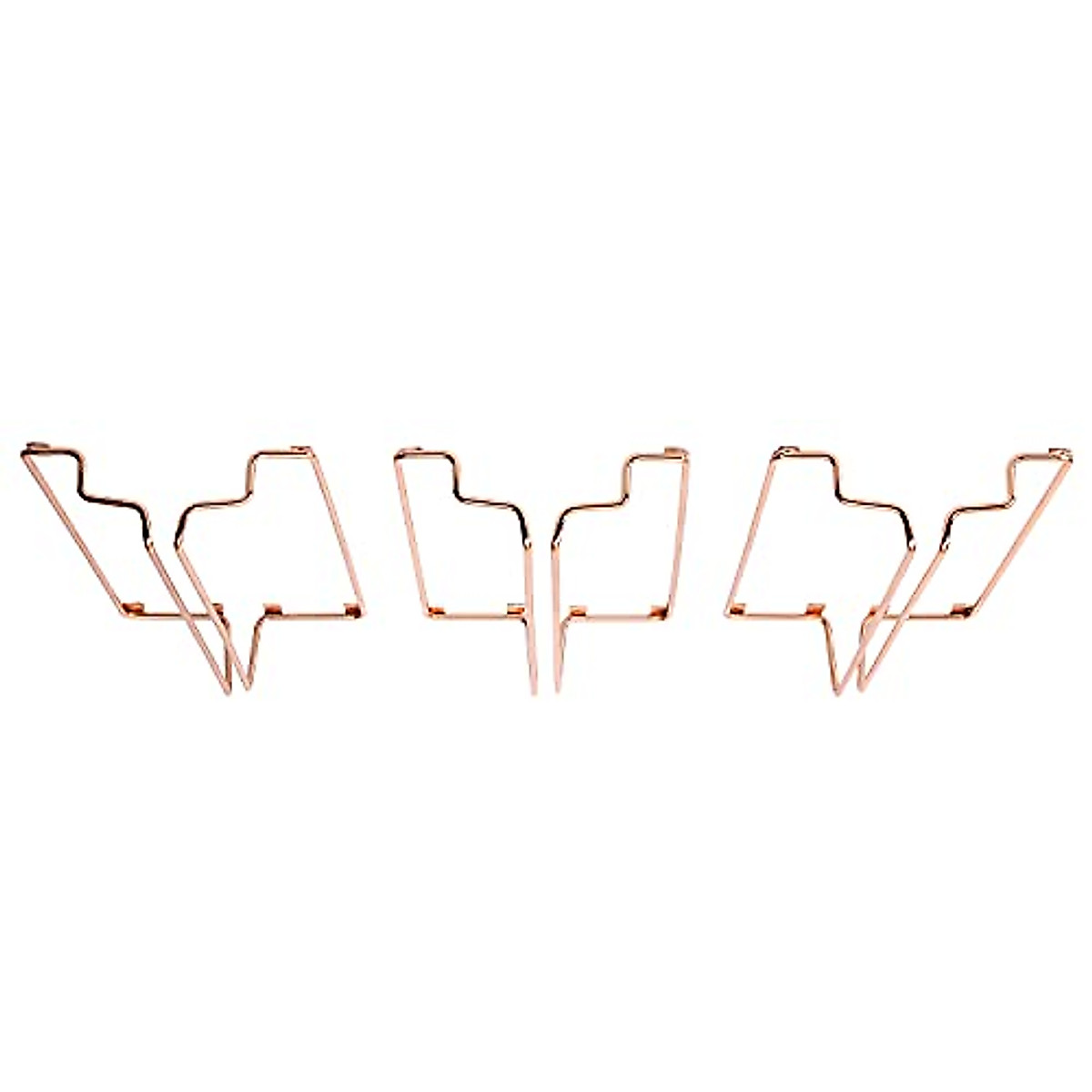 MyGift Modern Copper Tone Metal Frame Under Cabinet Stemware Wine Glass Holder, Stemmed Flute, Champagne, Red, White Wine Glass Hanger Rack, Set of 3