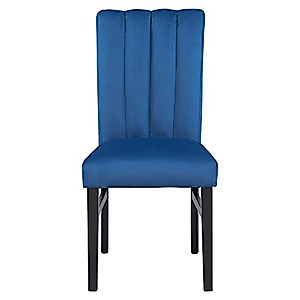 Goozio 6-Piece Dining Table Set with Marble Veneer Tabletop, 4 Flannelette Upholstered Chairs and 1 Bench for Kitchen, White+Blue, OneSize