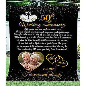 Personalized Golden Wedding Throw Blanket Custom Photo 50th Wedding Anniversary Blanket for Wife Husband Happy 50th Anniversary Wedding Gifts for Parents