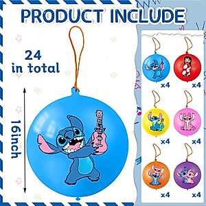 24 Pcs Punch Balloons Colorful Latex Punch Ball Party Favors Bounce Balloons with Rubber Band Handle for Birthday Party