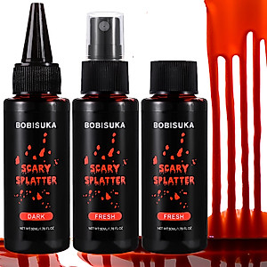 3PCS Halloween Fake Blood, Realistic Washable Fake Blood Spray, Dripping Blood, Fresh Liquid Fake Blood Makeup Kit for Halloween, SFX Makeup, Cosplay Party, Stage, Horror Film