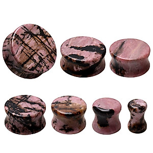 COCOBUL Pair of Natural Rhodonite Stone Saddle Plug 7/8" [E01-020]