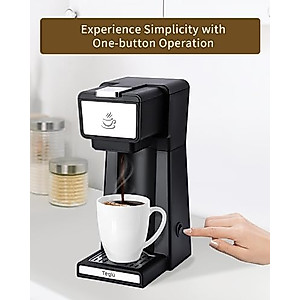 Teglu Upgraded Single Serve Coffee Maker 2 in 1 for K Cup Pods & Ground Coffee, Mini K Cup Coffee Machine 6-14 oz, One Cup Coffee Brewer with One-Bouton Fast Brewing, Reusable Filter, Slim Version