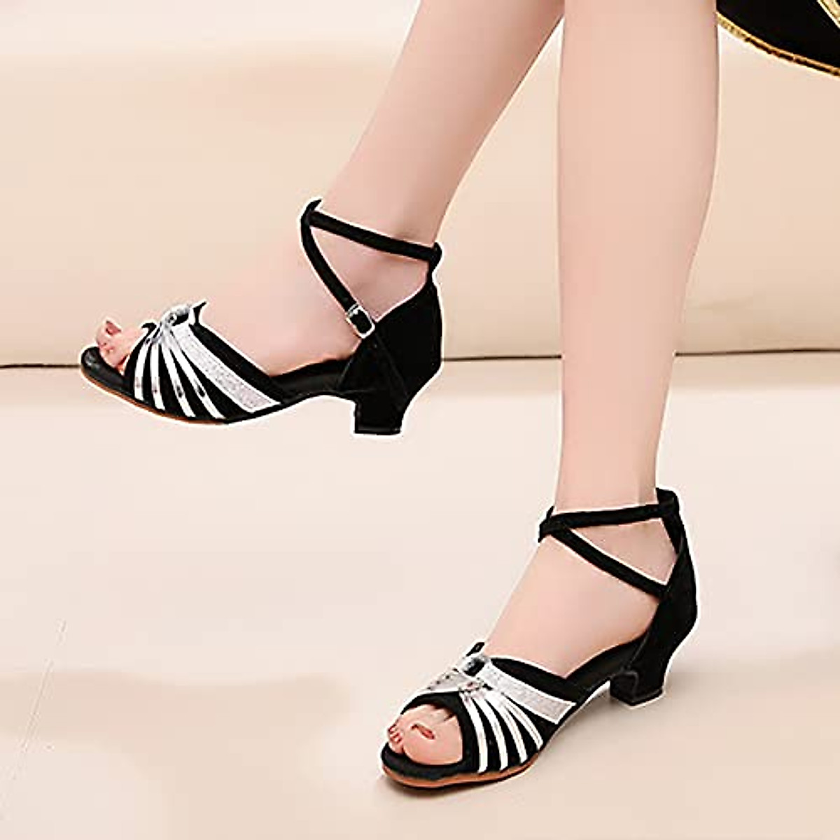 Guldnds Summer Women's Large Latin Dance Shoes Square Dance Thick Heel Low Heel Sandals Rainbows for Women Sandals Double Layer