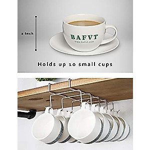 bafvt Coffee Mug Holder - 304 Stainless Steel Cup Rack Under Cabinet, 10Hooks, Fit for The Cabinet 0.8" or Less