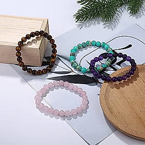 SAILIMUE 10/12Pcs Gorgeous Semi-Precious Gemstones Bracelets for Women Men 8mm/6mm Natural Stone Beaded Bracelets Tiger Eye Lava Rock Healing Crystal Stretch bead bracelet Unisex