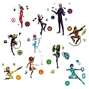 RoomMates RMK5331SCS Miraculous Tales of Ladybug and Cat Noir Peel and Stick Wall Decals, Multi