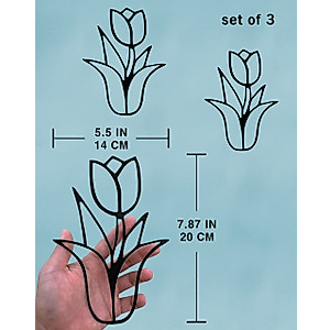 CYSCOMMA Metal Flowers Wall Decor, Pack of 3 Black Metallic Wall Tulip Flowers for Indoor Outdoor Home Bedroom, Living Room, Garden, Kitchen Wall Art