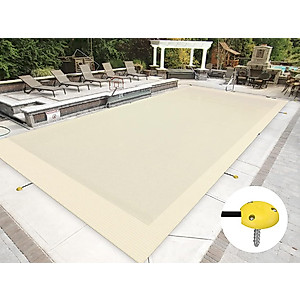 Coarbor 14'x24' Winter Pool Safety Cover Rectangle Mesh Pool Cover Durable Inground Safety Pool Cover for Inground Swimming Pool, Beige