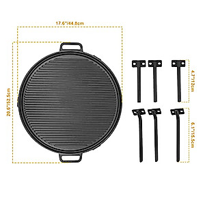 Onlyfire Chef Cast Iron Griddle, Grill Cookware for Solo Stove Bonfire 19.5" Fire Pit and Yukon fire Pit, Portable Round Iron Pan with 3 Removable Legs for Outdoor BBQ Cooking & Camping