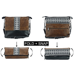 K&Bo Juniper Women’s Chain Crossbody Handbag Purse Brown, Boho Embroidered Medium, Converts to Clutch Bag, Lightweight