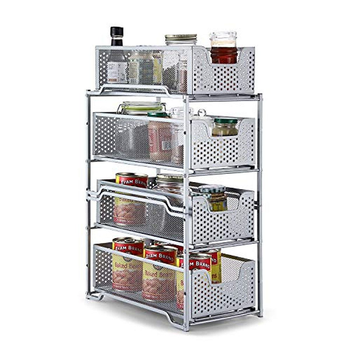 2 Pack - Simple Trending Stackable 2-Tier Under Sink Cabinet Organizer with Sliding Storage Drawer, Silver