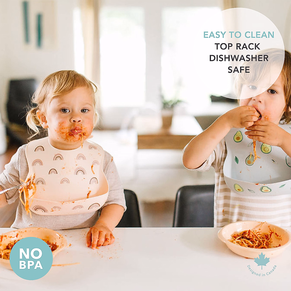 Loulou Lollipop Soft, Waterproof Silicone Feeding Bib for Babies and Toddlers 3 to 36 Months, Easy to Clean, Adjustable Fit and Catch-All Pouch - Rainbow