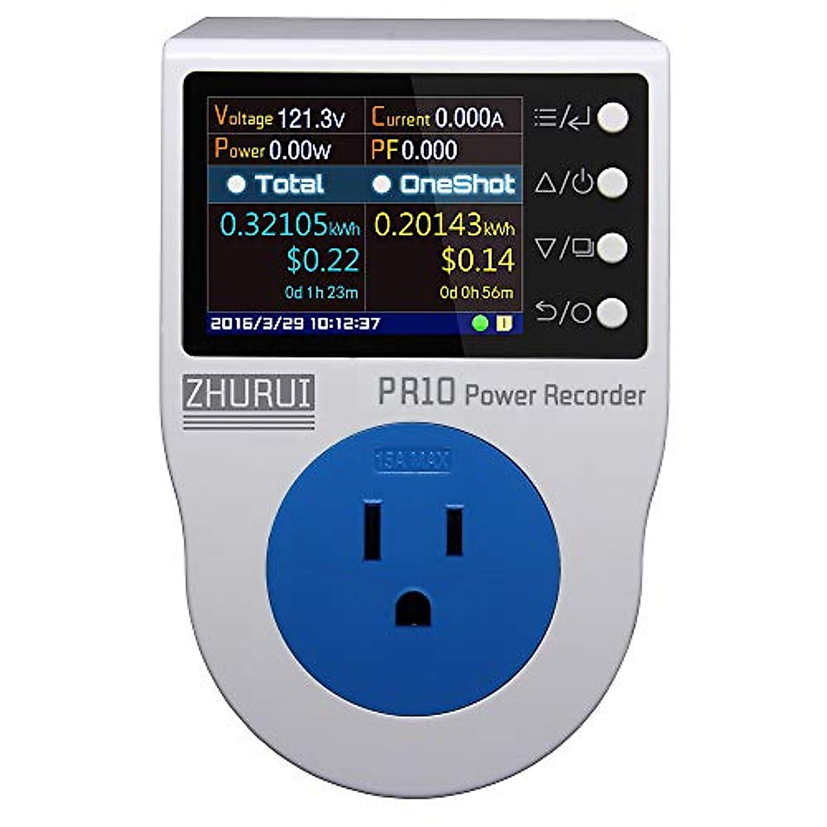 ZHURUI PR10-E US15A Power Meter Plug/Home Power metering Socket/watt Meter/2.4 inch TFT Color LCD/0.5FS(New)