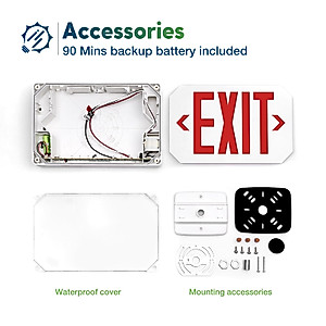 FREELICHT 2 PACK Red LED IP65 Waterproof Exit Sign with Battery Backup，Exit Sign for Business，Easy To Install，UL Certified，AC 120/277V.