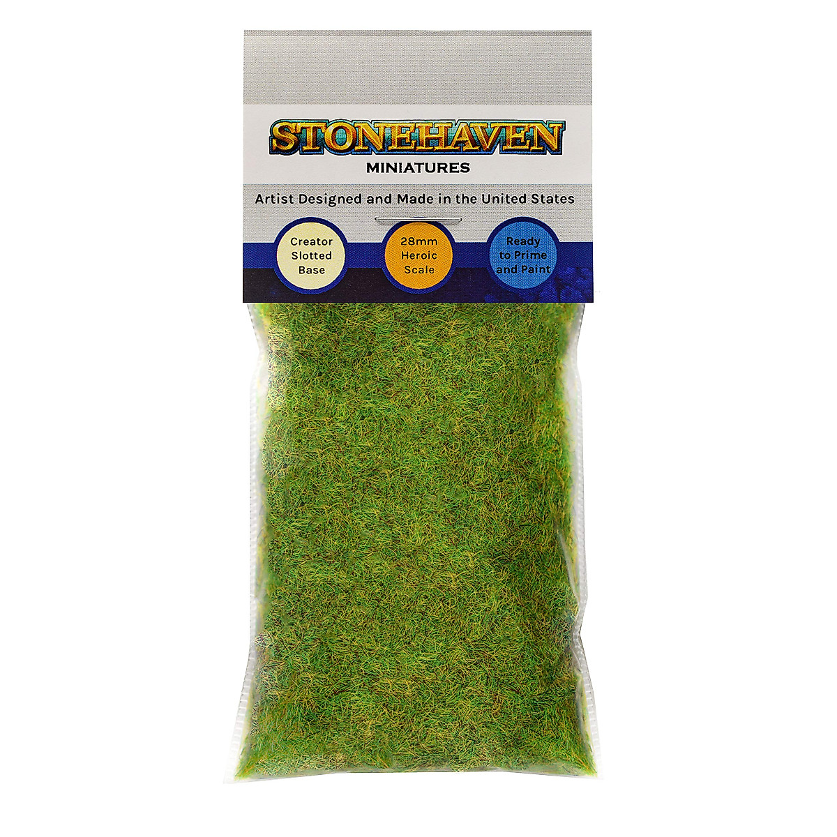 Stonehaven Miniatures Static Grass, Bright Green - 2mm Length Fibers - Master Quality Base & Scenery Flock - Realistic Texture & Detail - for 28mm Scale Table Top War Game Miniatures - Made in USA
