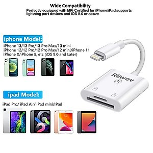 [Apple MFi Certified] Lightning to SD Card Camera Reader for iPhone/iPad 2in1 SD/TF Memory Card Reader Adapter Trail Game Camera Viewer for iPhone 14 Pro Max/13/12/XS/XR/iPad Pro Mini - APP in Need