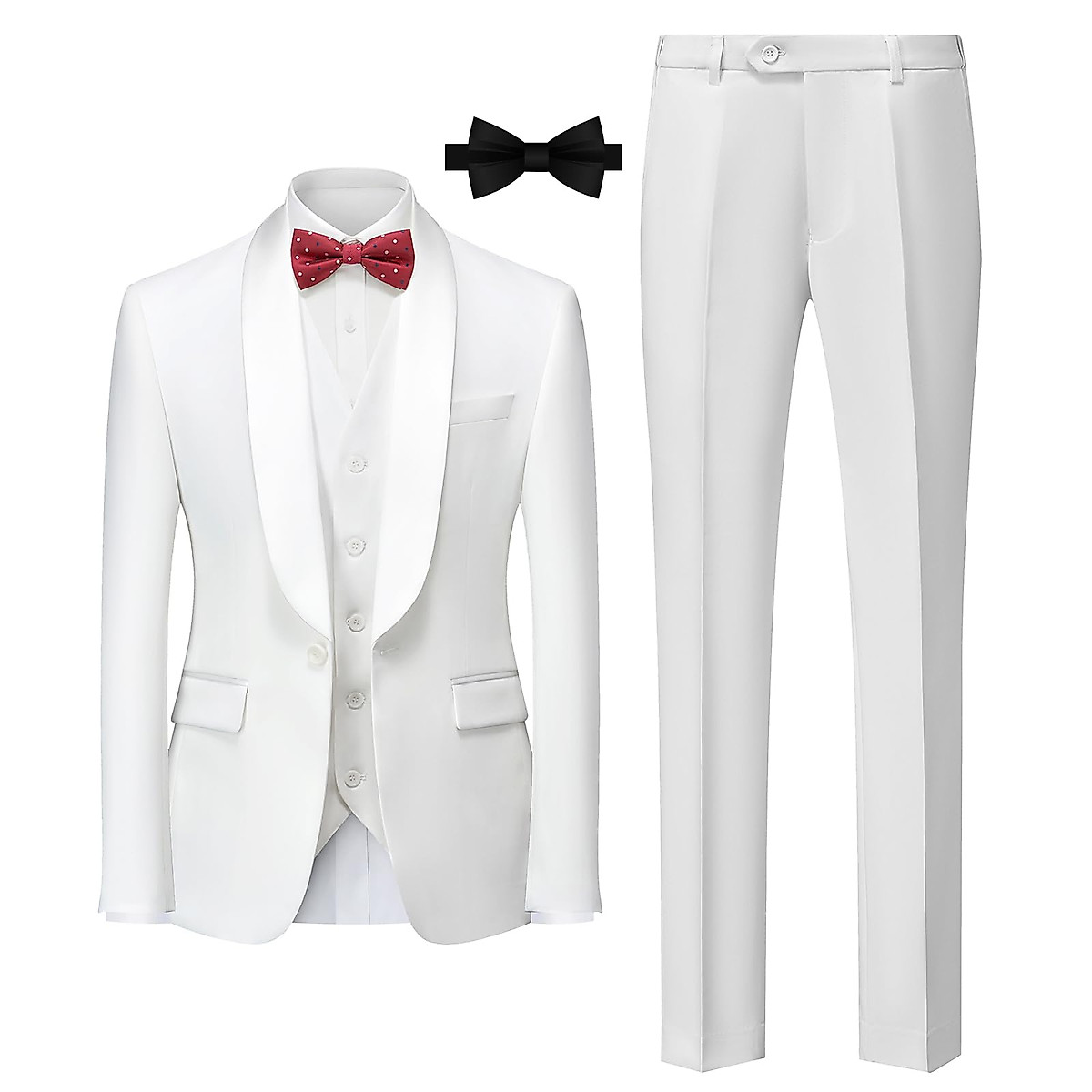Mgnaie Men White Tuxedo Suit Set 3 Pieces Solid Premium Shawl Lapel Tux Jacket Vest Trousers Dinner Wedding 2024