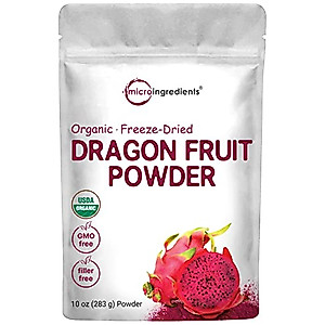 Organic Dragon Fruit Powder, 10oz | 100% Natural Fruit Powder | Freeze-Dried Pink Pitaya Source | No Sugar & Additives | Great Flavor for Drinks, Smoothie, & Beverages | Non-GMO & Vegan Friendly