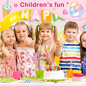 43 Pieces Ice Cream Straws and Cleaning Brushes Ice Cream Drinking Straws Goodie Gifts Ice Cream Tattoos Sticker Reusable Ice Cream Straws for Kids Birthday Summer Party Favors