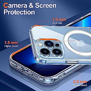 Oterkin Magnetic for iPhone 13 Pro Case Clear,[Compatible with MagSafe],[Strong N52 Magnets][Anti-Yellowing] iPhone 13 Pro Phone Case with [2Pcs Screen Protector][10FT Military Protection] (Clear)