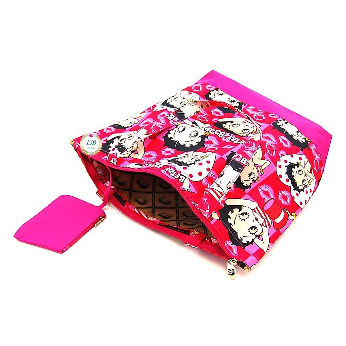 Betty Boop Polyester Shopping Bag with Coin Purse, Tote Style (Pink), Large
