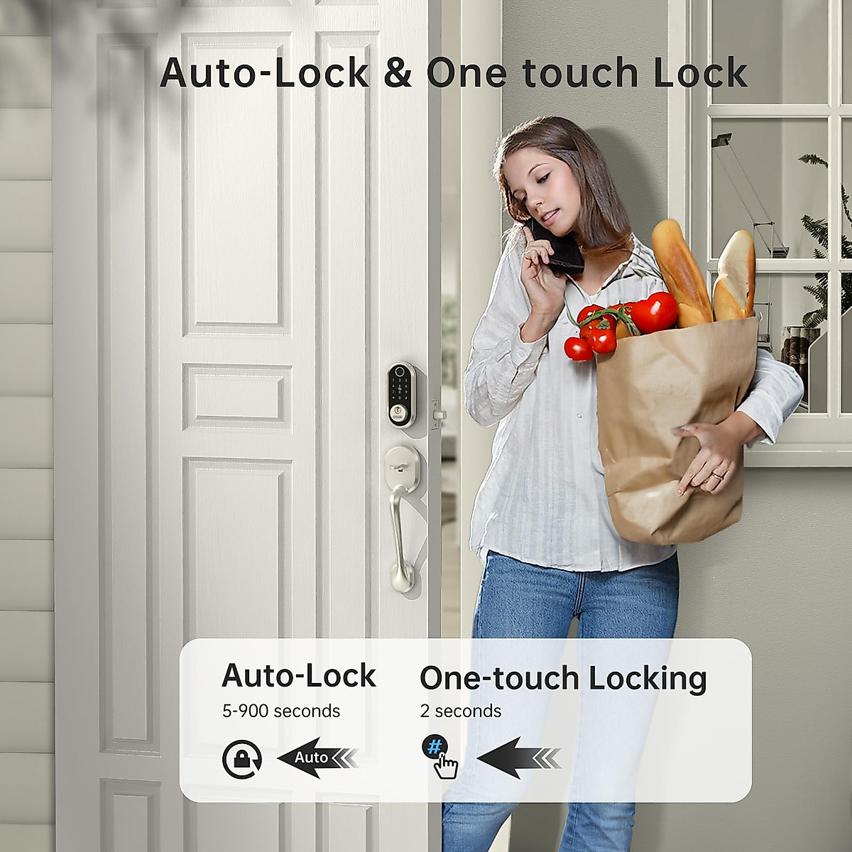 WiFi Smart Lock,SMONET Electronic Digital Bluetooth Smart Deadbolt,Keyless Entry Door Lock with Keypads,Gateway Hub Included, Remotely Control,Work with Alexa,Code for Home Front Door,Silver