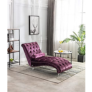 Leisure Velvet Concubine Sofa Accent Sofa Chaise Reclining Lounger Barrel Sofa with Acrylic Feet (Purple)