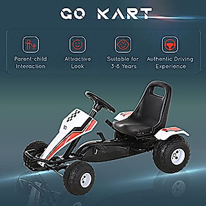 Aosom Pedal Go Kart Children Ride on Car Racing Style with Adjustable Seat, Plastic Wheels, Handbrake and Shift Lever, White