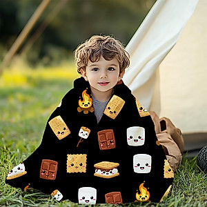 Sofcozlush Cute S'Mores Blanket Marshmallow Cookie Blanket Black Soft Plush Fuzzy Flannel Fleece Throw Blanket for Couch Food Blanket 50"x40" for Kids