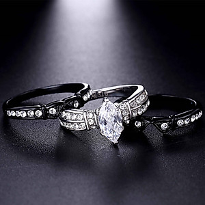 MABELLA Black Wedding Engagement Ring Set Stainless Steel Marquise Cz Gifts for Women, Size 6
