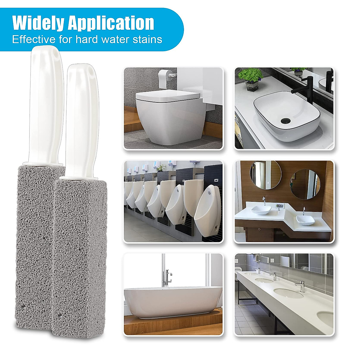 Pumice Stone Toilet Bowl Cleaner with Handle - Pumice Stone for Toilet Cleaning - Stain Remover - Also Cleans Limescale, Hard Water Rings, Tiles, Iron and Rust, Household Cleaning 4 Pack