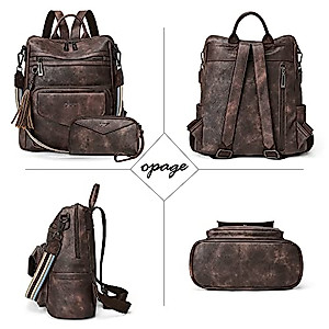 OPAGE Backpack Purse for Women Leather Fashion Designer Backpack Purse Travel Backpack Ladies Shoulder Bags With Wristlet