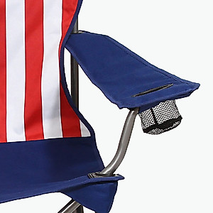 Kamp-Rite KAMPAFC141 Portable Outdoor Camping Furniture Beach Patio Sports Folding Quad Lawn Chair with 2 Cup Holders, USA Flag