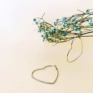 Hoop Earrings, Fashion Jewelry Statement Silver Heart Hoop Earrings for Women Hypoallergenic