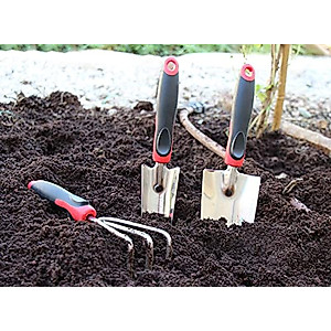 TABOR TOOLS D124A 3-Piece Garden Tool Set with Rubberized Non-Slip Handles, Stainless Steel, Includes Hand Trowel, Cultivator Hand Rake, and Transplanter with Gradation Marks